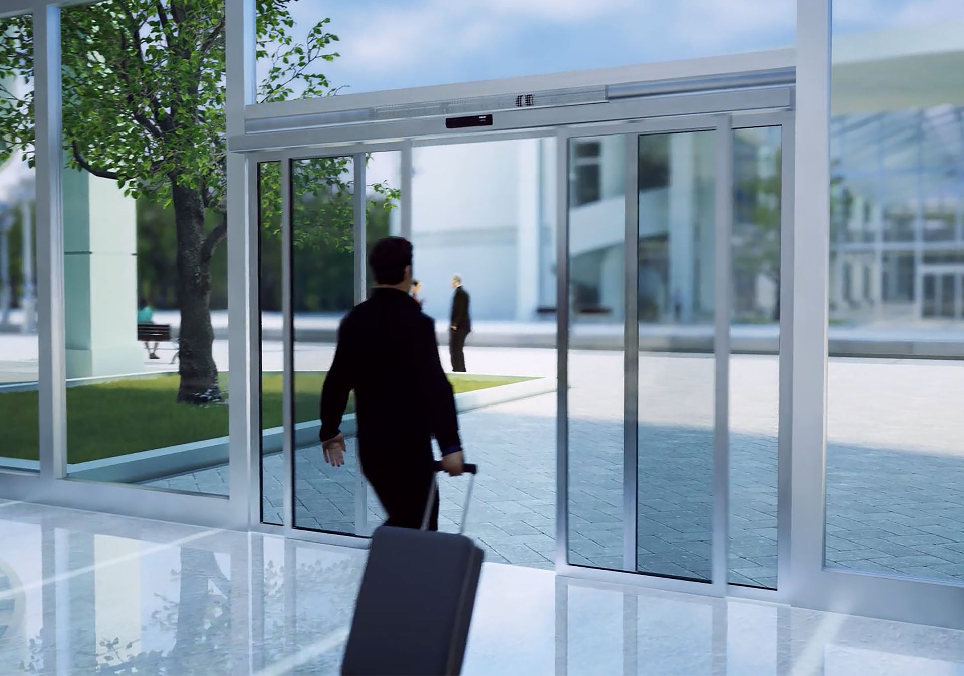 AIRSLIDE - Porte coulissante avec rideau d'air intégré
